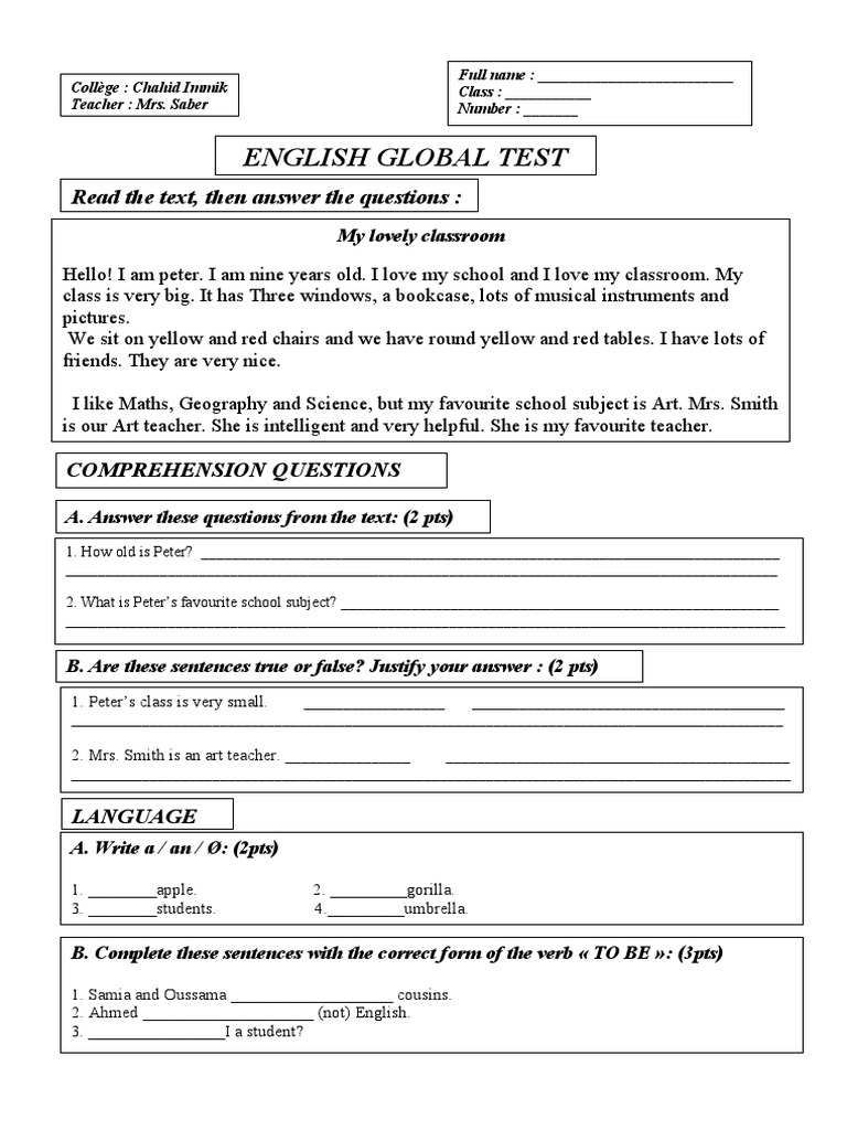 Global Test 1st Semester - Docx A | PDF