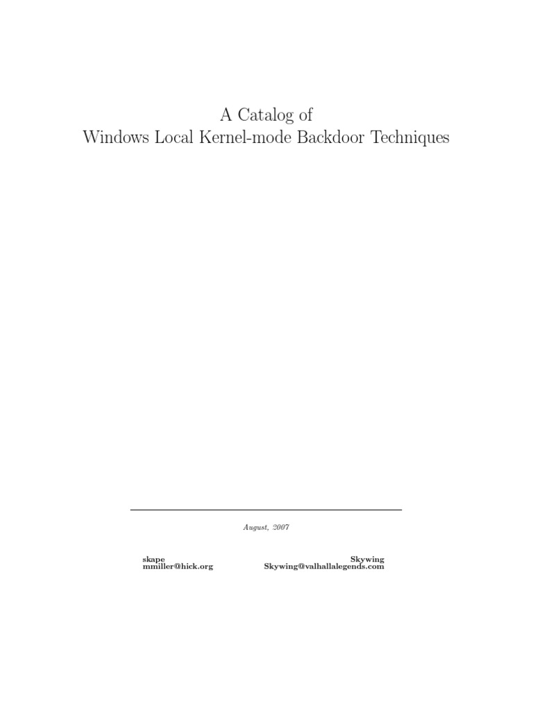 A Catalog of Windows Local Kernel-Mode Backdoor Techniques: August, 2007 | PDF | Pointer ...