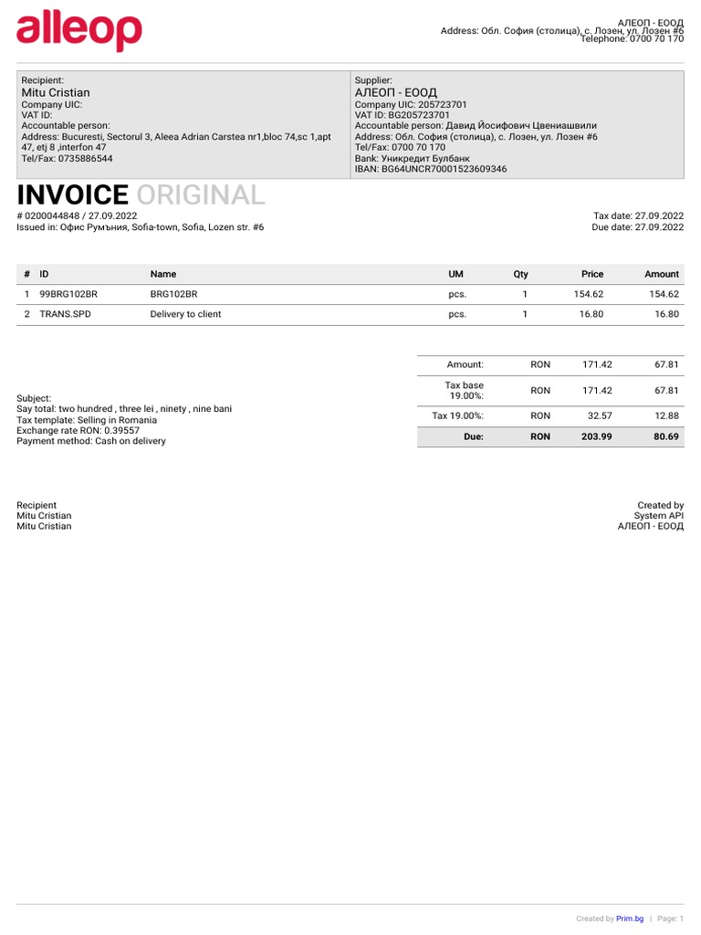 Origin Original AL: Invoice | PDF | Business | Services (Economics)