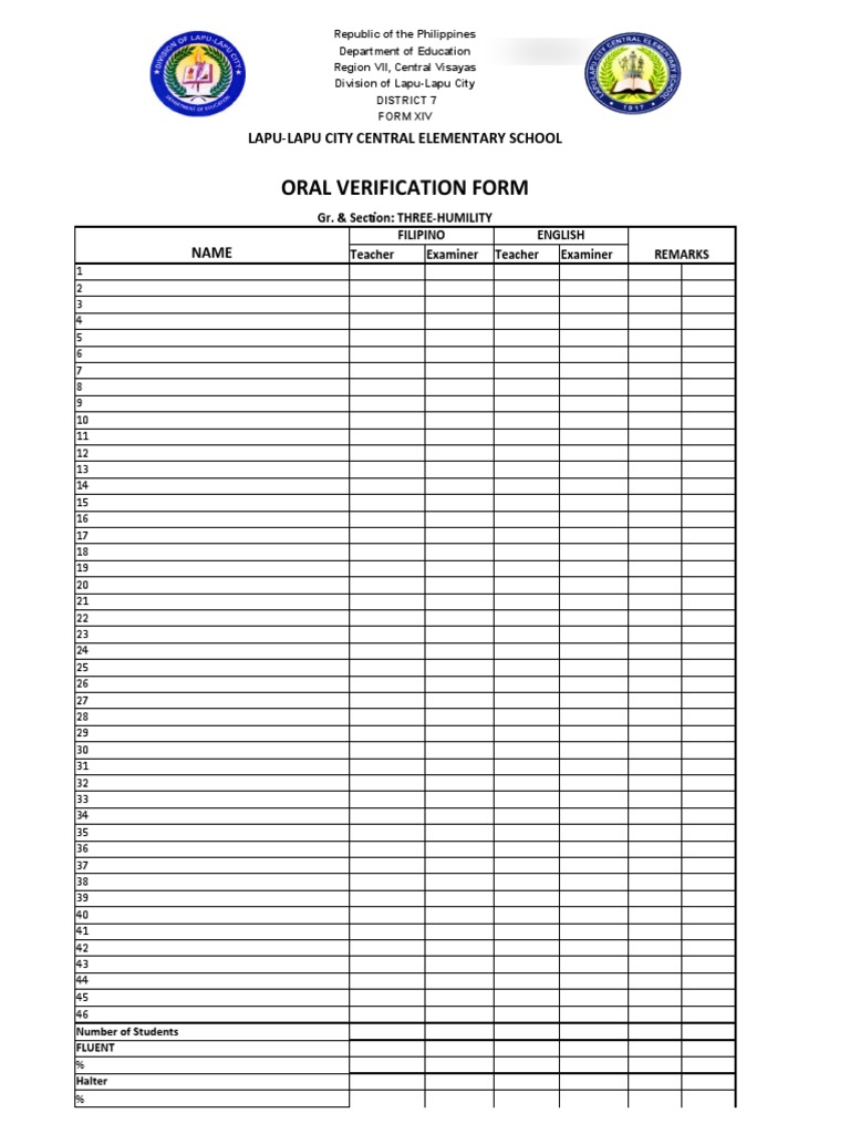 Oral Reading Verification Form | PDF