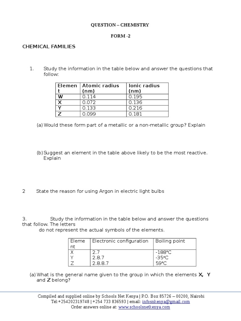 Chemistry Form Two Questions | PDF | Chemical Elements | Electrolyte