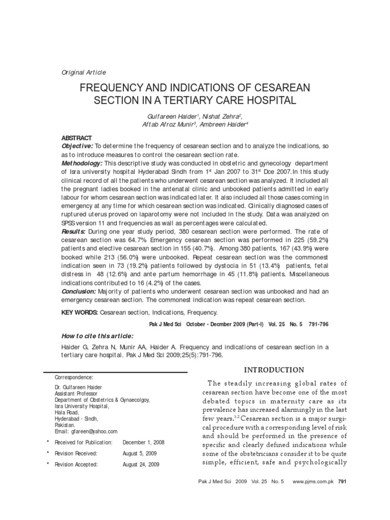 FREQUENCY AND INDICATIONS OF CESAREAN SE (Indication) | PDF ...