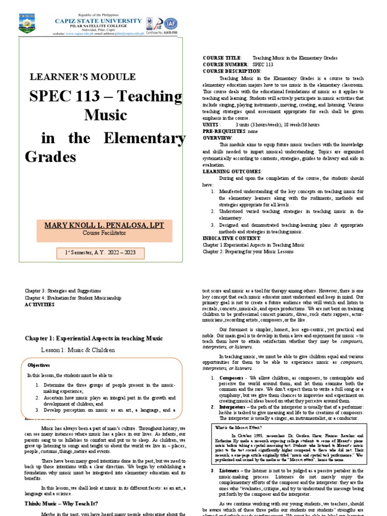 SPEC 113 Module 1 Lesson 1 2 | PDF | Teaching Method | Learning