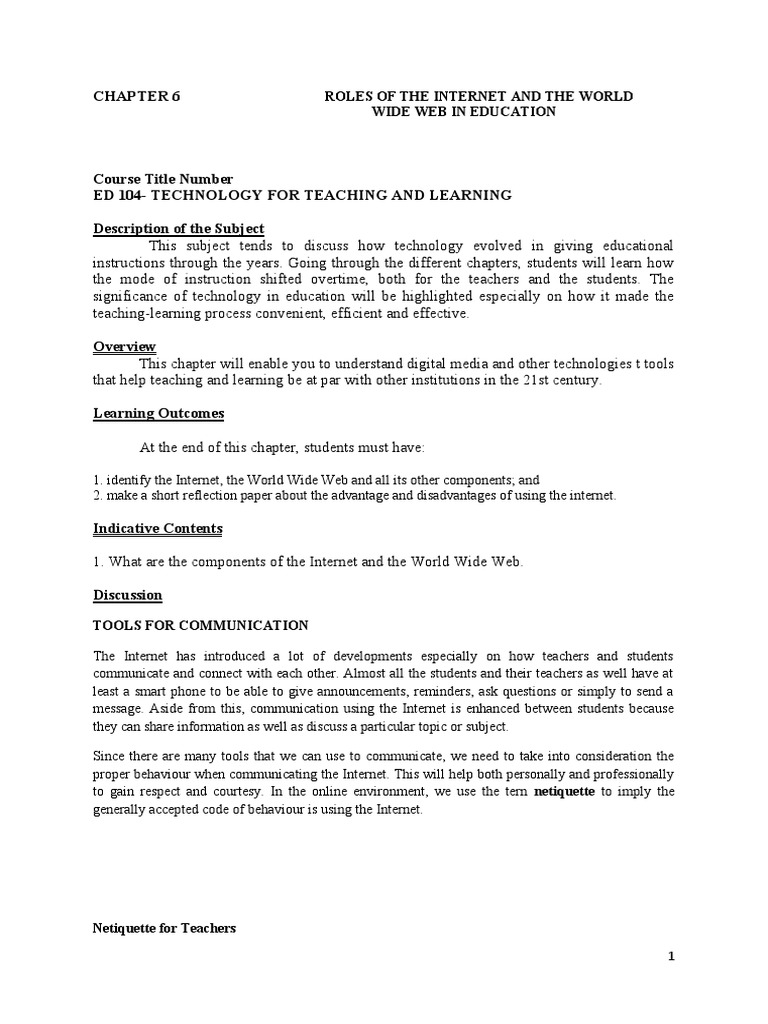 Chapter 6 Roles of The Internet and The World Wide Web in Education ...