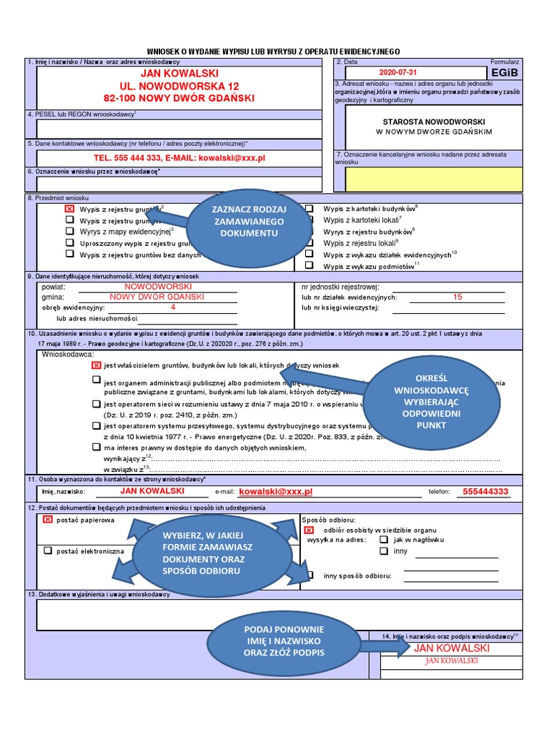 Wzor Wypelnienia Wniosku o Wydanie Wypisu Lub Wyrysu Z Operatu Ewidencyjnego | PDF