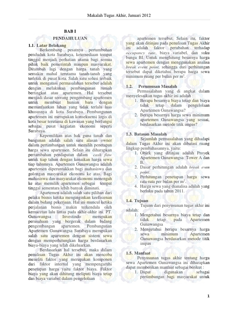 Bab I Pendahuluan 1.1. Latar Belakang: Occupancy Rate, Biaya Variabel, Dan Suku | PDF