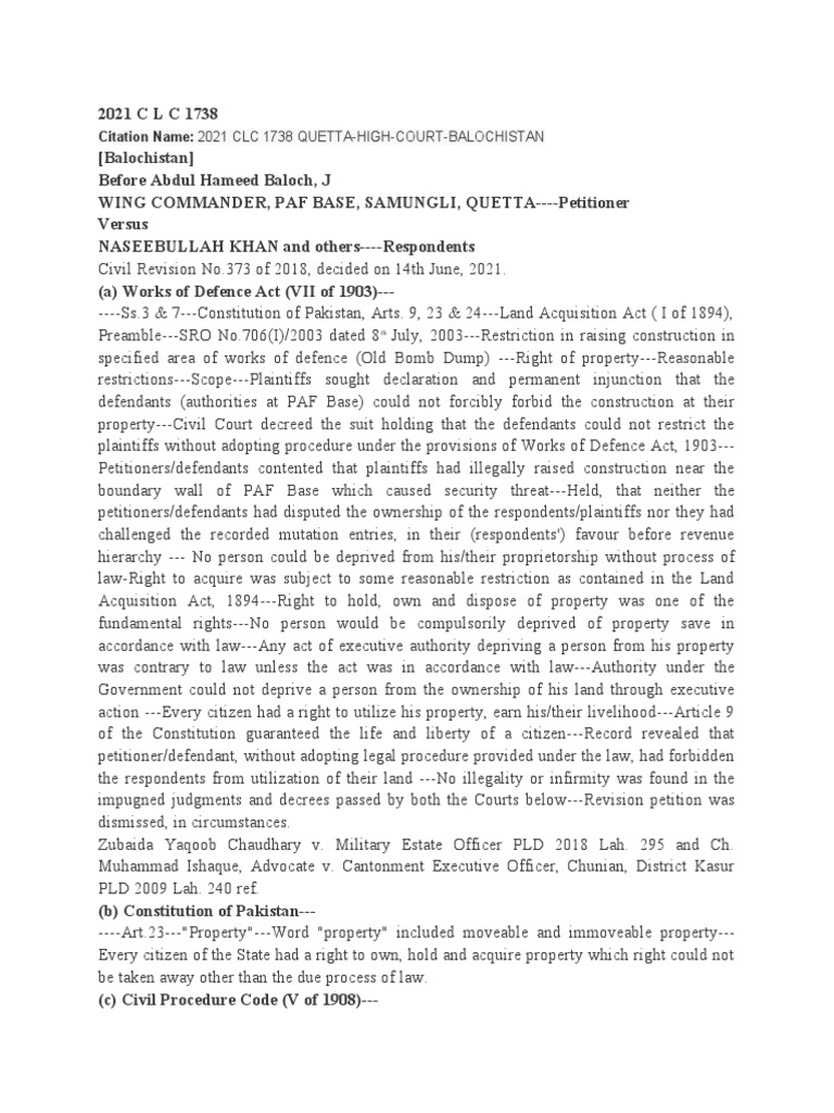 Citation Name: 2021 CLC 1738 QUETTA-HIGH-COURT-BALOCHISTAN | PDF ...