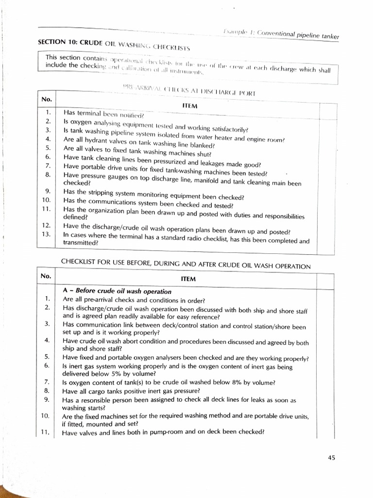 Crude Oil Washing Operational Checklist | PDF | Home & Garden