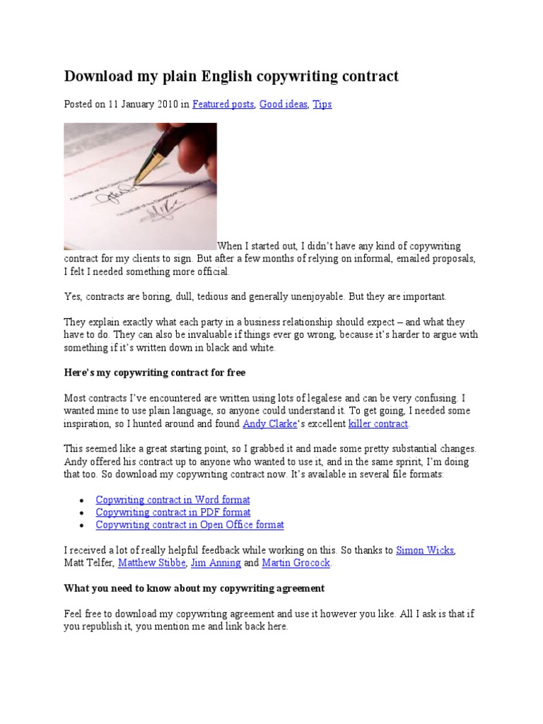 My Plain English Copywriting Contract | PDF | Communication | Writing