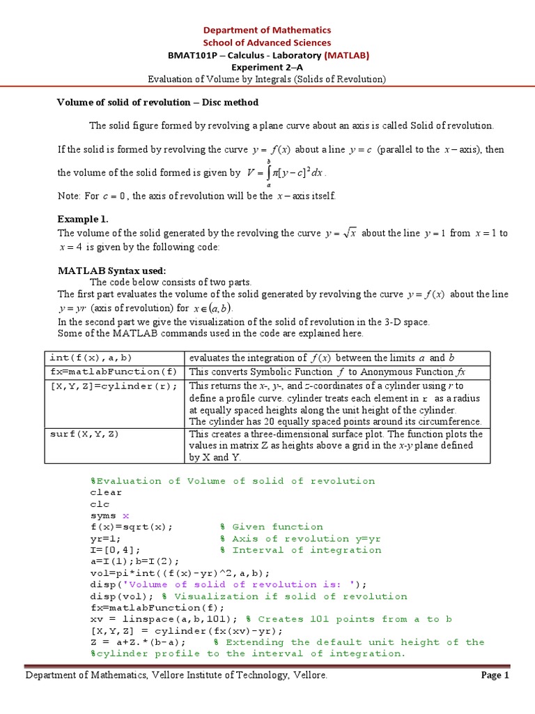 EXP - 2A - BMAT101P - LO - Reference - Material - I - 03 11 2022 | PDF | Volume | Integral