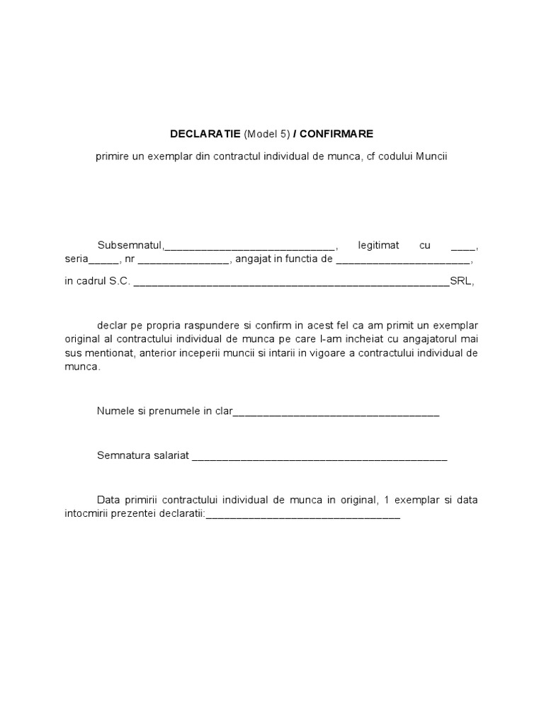 Declaratie Model 5 La Angajare | PDF
