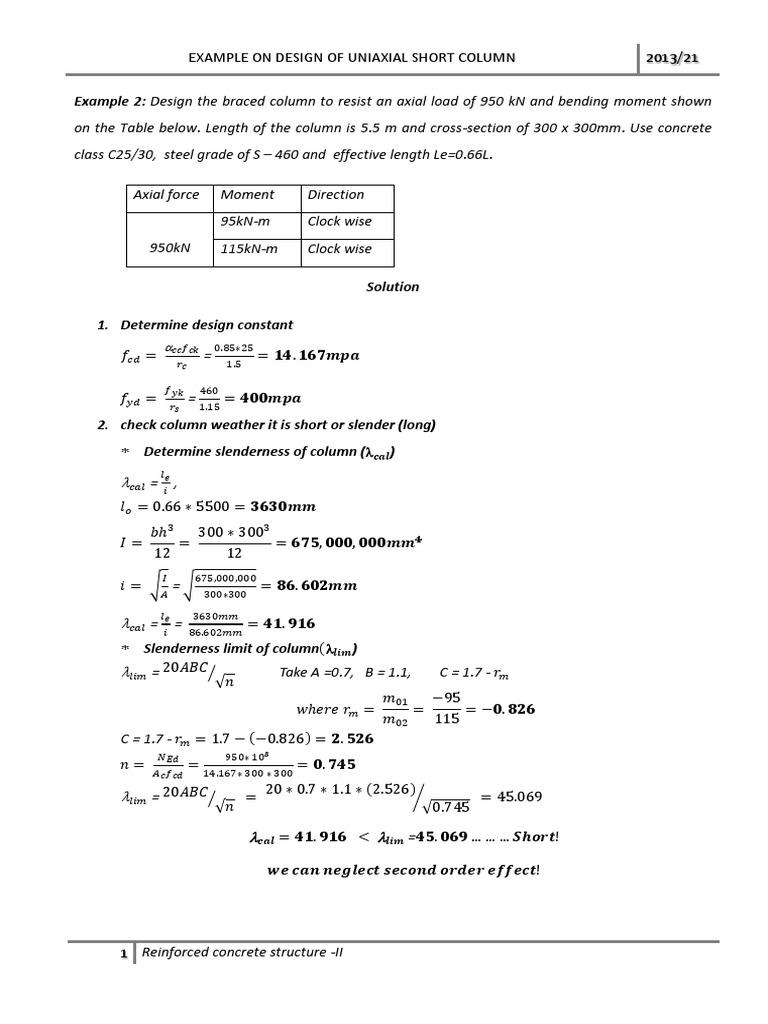 Example On Design of Uniaxial Short Column | PDF | Mechanics | Mechanical Engineering