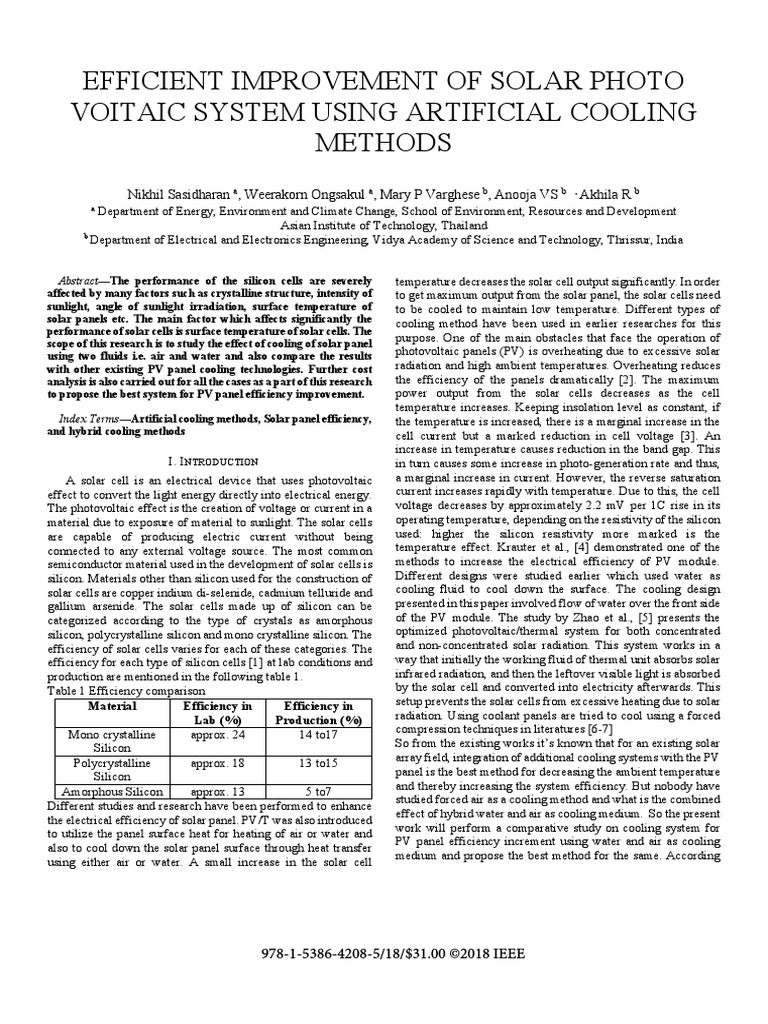 Efficient Improvement of Solar Photo Voitaic System Using Artificial ...
