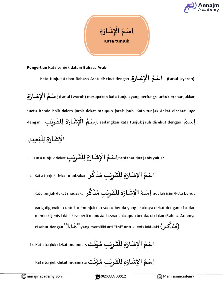 Kata Tunjuk Dalam Bahasa Arab (Mufrod, Mutsanna, Jama') | PDF