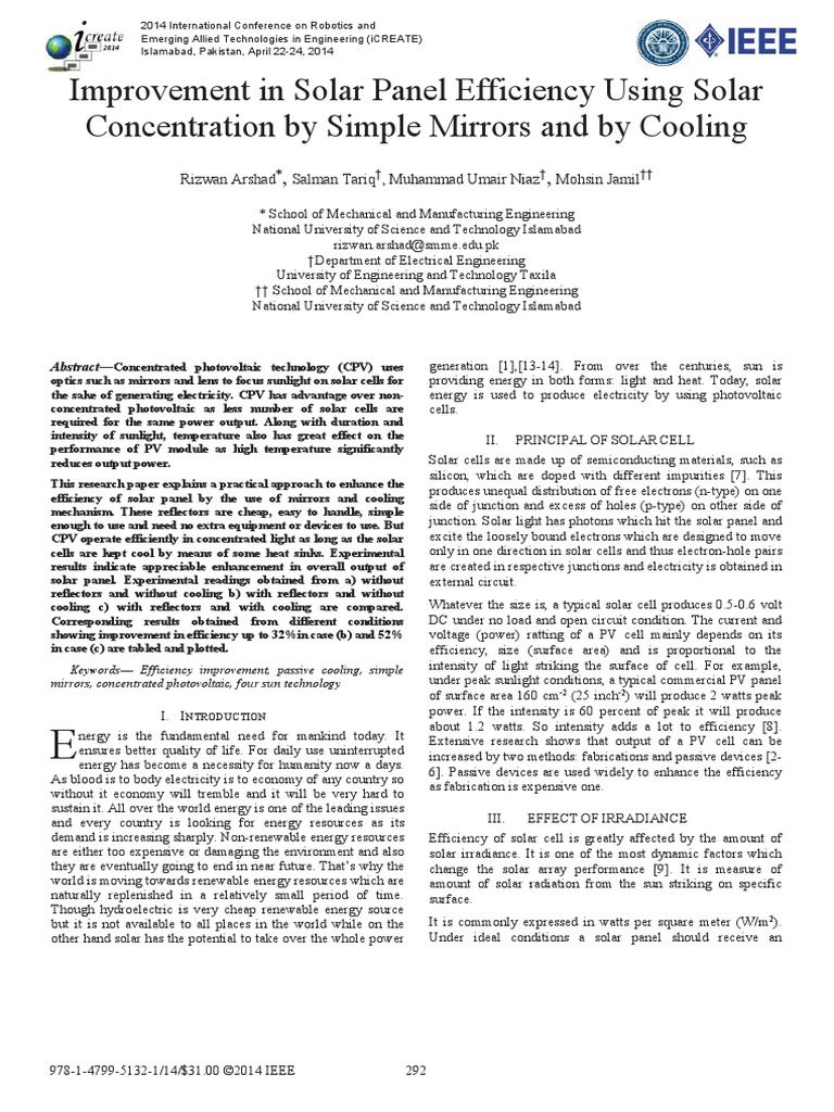 Improvement in Solar Panel Efficiency Using Solar Concentration by ...