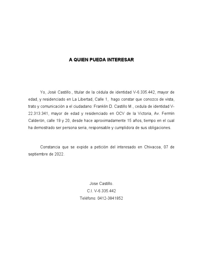 A Quien Pueda Interesar | PDF