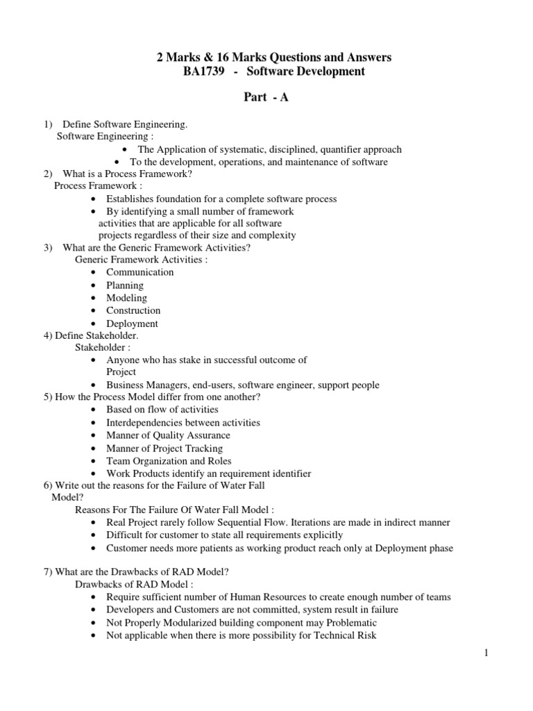 2 Marks & 16 Marks Questions and Answers BA1739 - Software Development ...