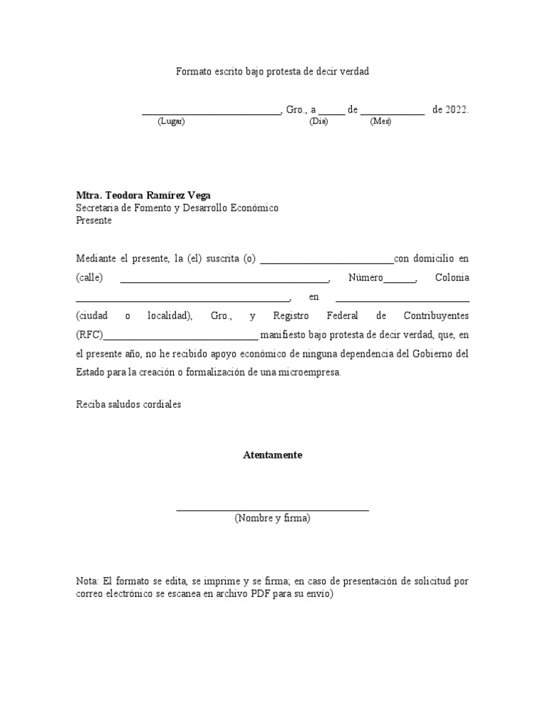 Formato Escrito Bajo Protesta Decir Verdad | PDF | Negocios | Derecho