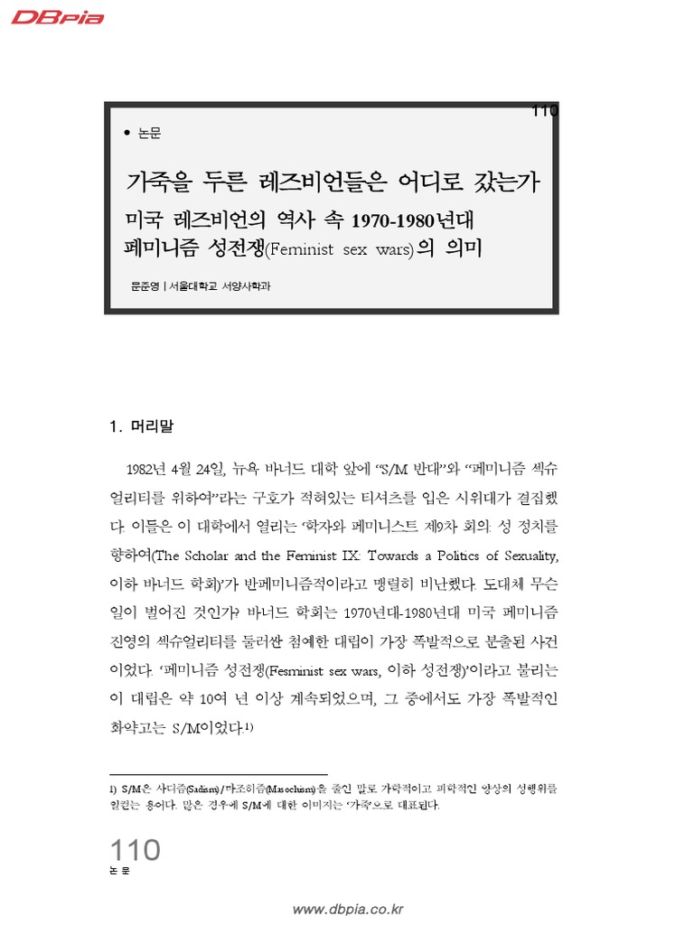 가죽을 두른 레즈비언들은 어디로 갔는가 미국 레즈비언의 역사 속 1970 1980년대 페미니즘 성전쟁 Feminist Sex