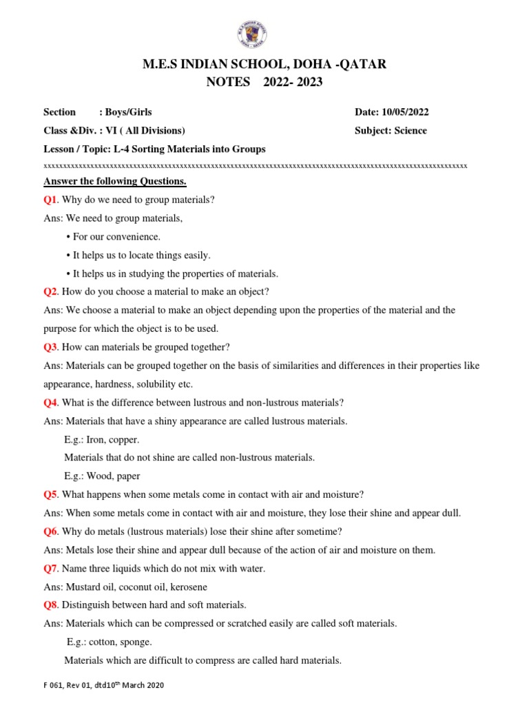 L-4 Sorting Materials Into Groups | PDF | Water | Solubility
