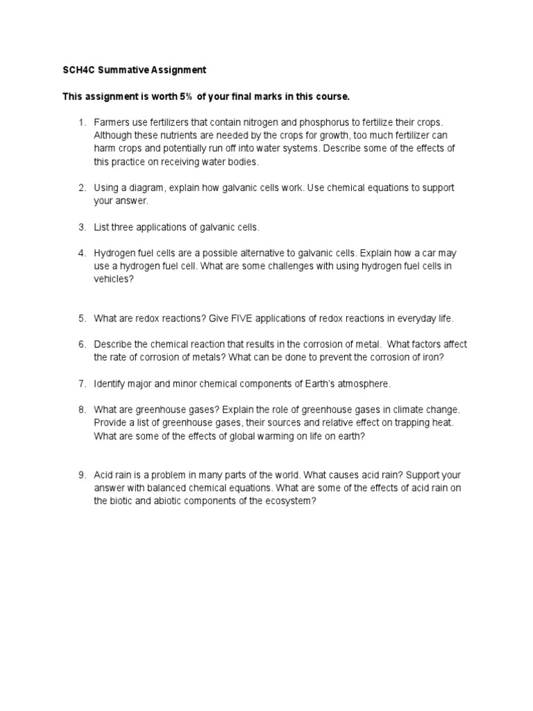 SCH4C Summative Assignment | PDF | Science & Mathematics | Technology & Engineering