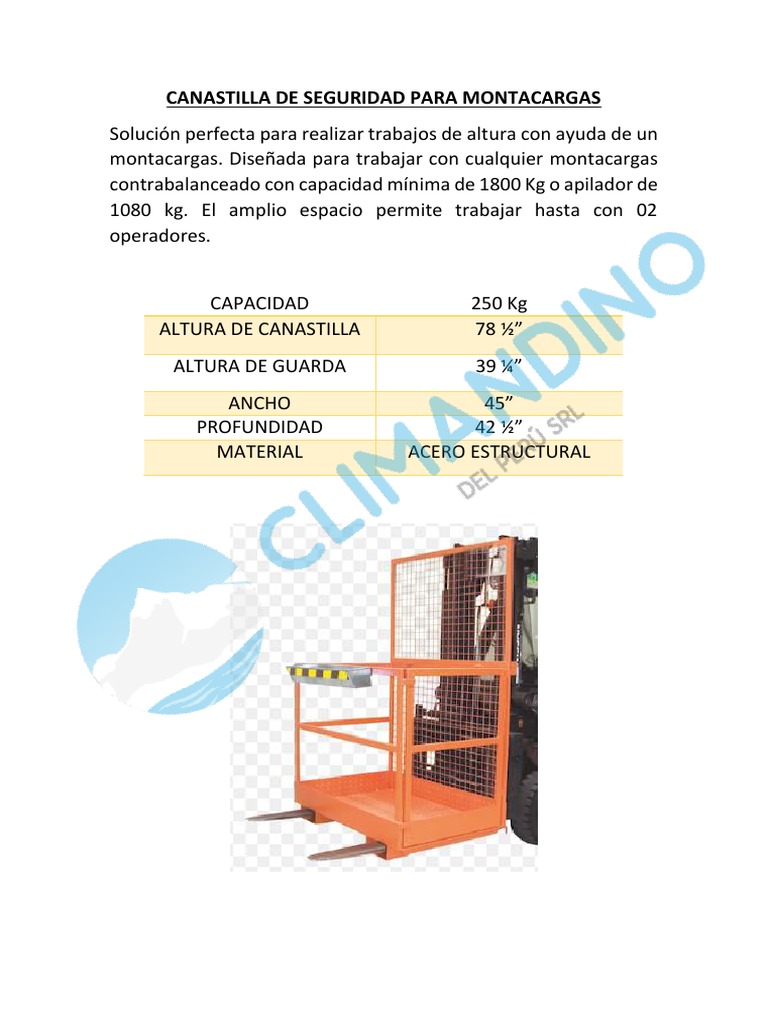 Canastilla de Seguridad para Montacargas - Ficha | PDF Canastilla de Seguridad para Montacargas - Ficha | PDF