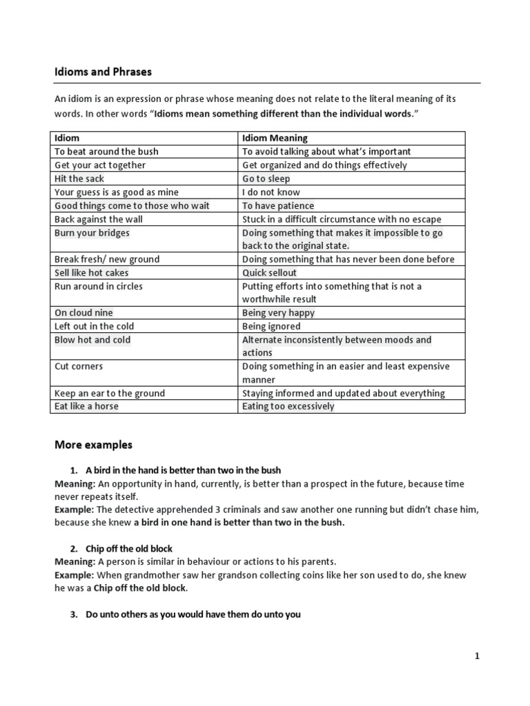 Idioms and Phrases | PDF | Idiom