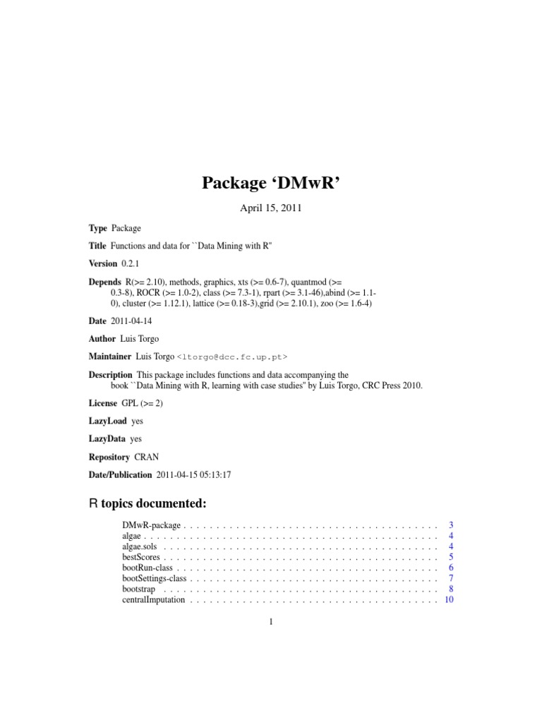 Package DMWR': R Topics Documented | PDF | Test Set | Cross Validation ...