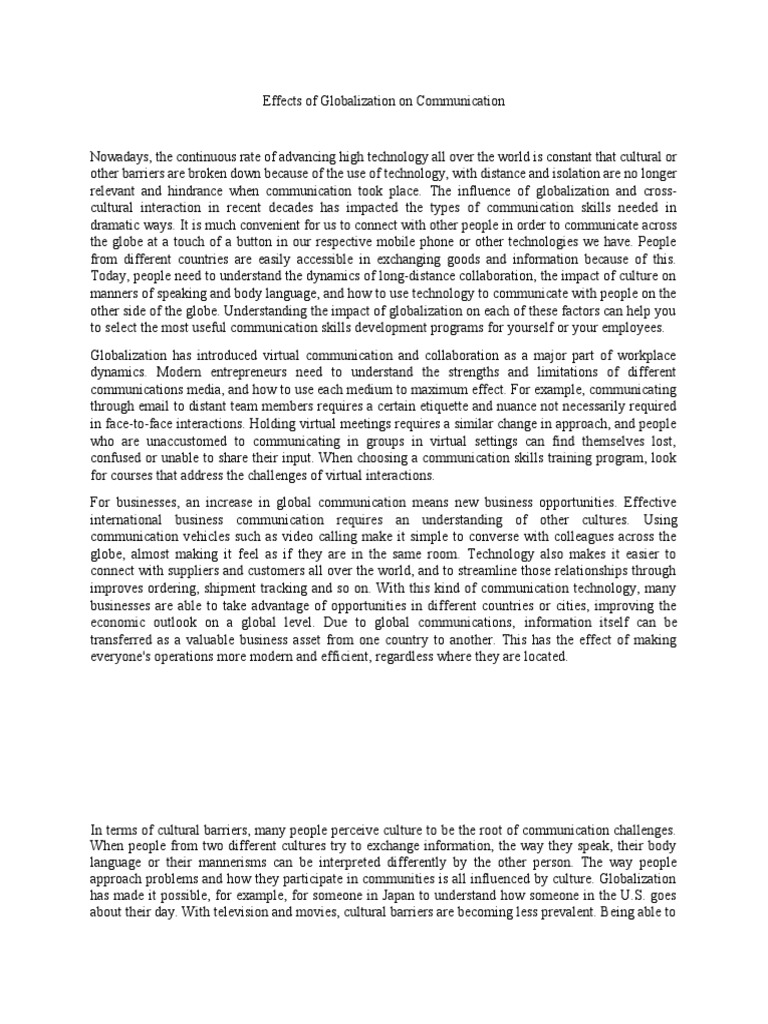 Effects of Globalization On Communication | PDF | Communication ...
