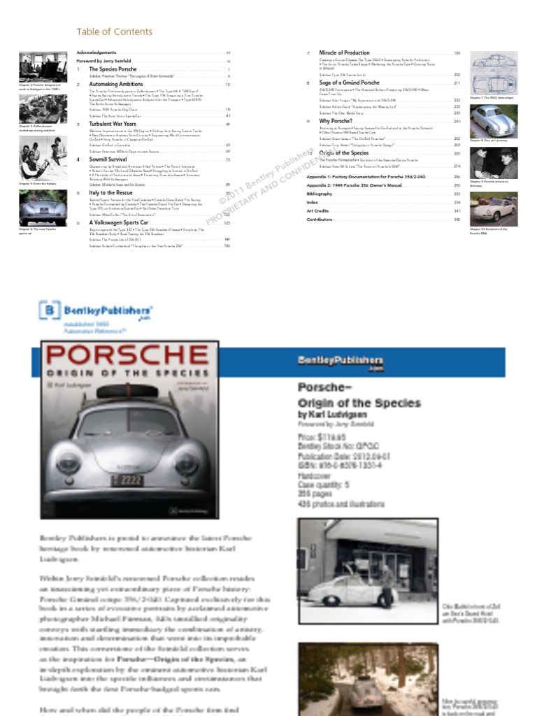 Porsche - Origin of The Species - by Karl Ludvigsen - Table of Contents ...