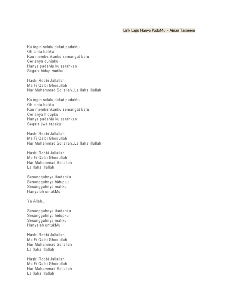 Lirik Lagu Hanya PadaMu | PDF | Puisi