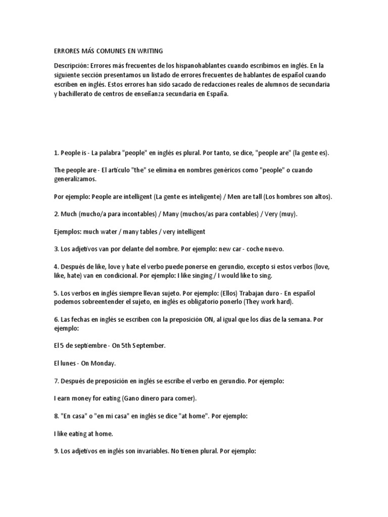 Errores Comunes en Inglés para Hispanohablantes | PDF | Lingüística