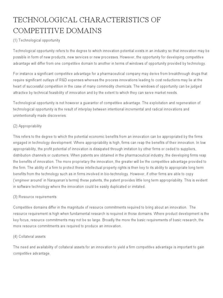 Technological Characteristics of Competitive Domains | PDF | Innovation ...