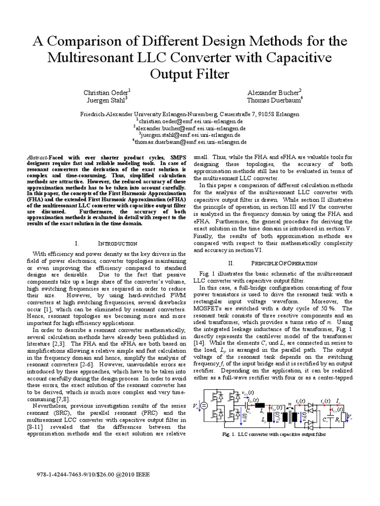 A Comparison of Different Design Methods For The Multiresonant LLC Converter With Capacitive ...