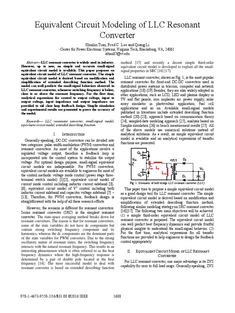 Equivalent Circuit Modeling of LLC Resonant Converter | Download Free PDF | Resonance ...