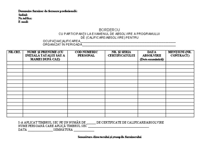 Model Borderou | PDF