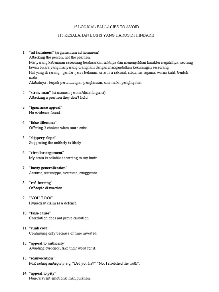 15 Logical Fallacies To Avoid Pdf