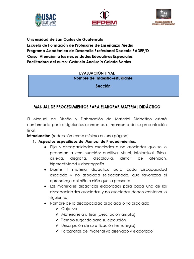 Eval. Final Manual de Procedimientos para Elaborar Material Didáctico Anee | PDF