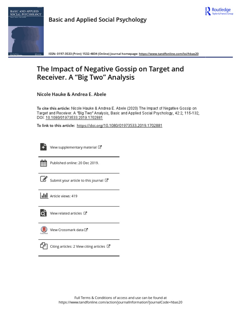 The Impact of Negative Gossip On Target and Receiver A Big Two Analysis ...