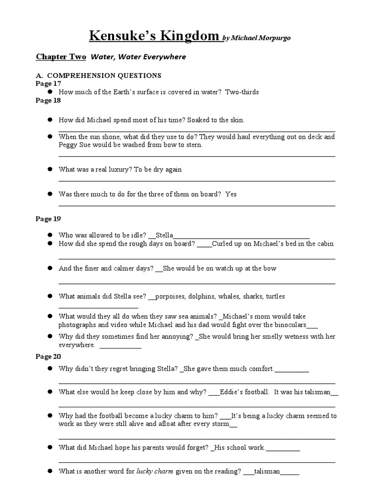 Kensuke's Kingdom Chapter 2 Summary | PDF