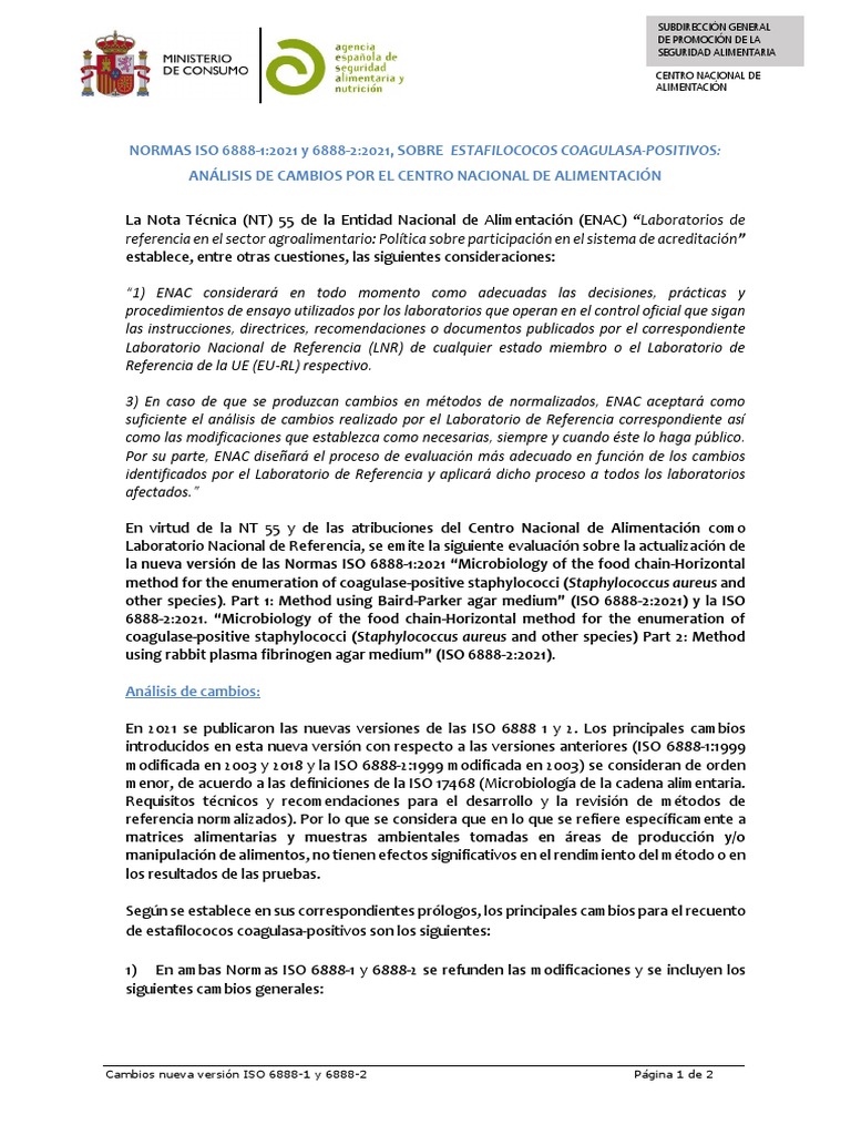 Normas ISO 6888 1 6888 2 Recuento Estafilococos Coagulasa Positivo | PDF | Organización ...