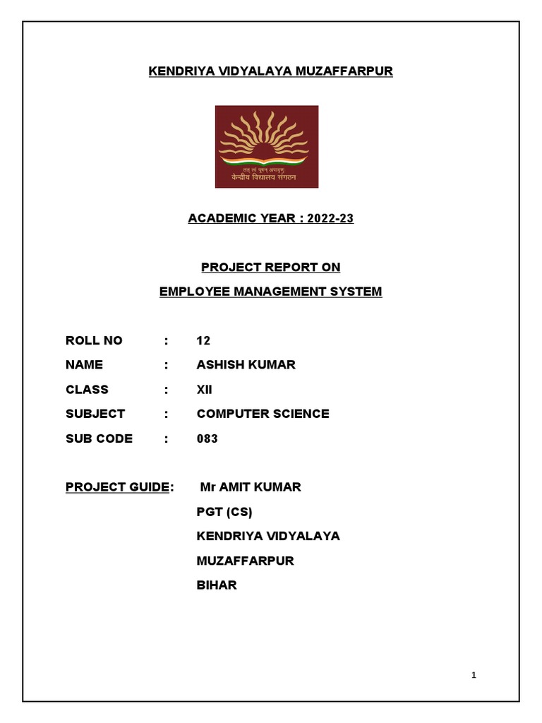 Project Report On Employee Management System OF SHIVAM | PDF | Software ...