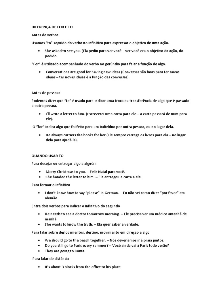 Diferença de To e For | PDF