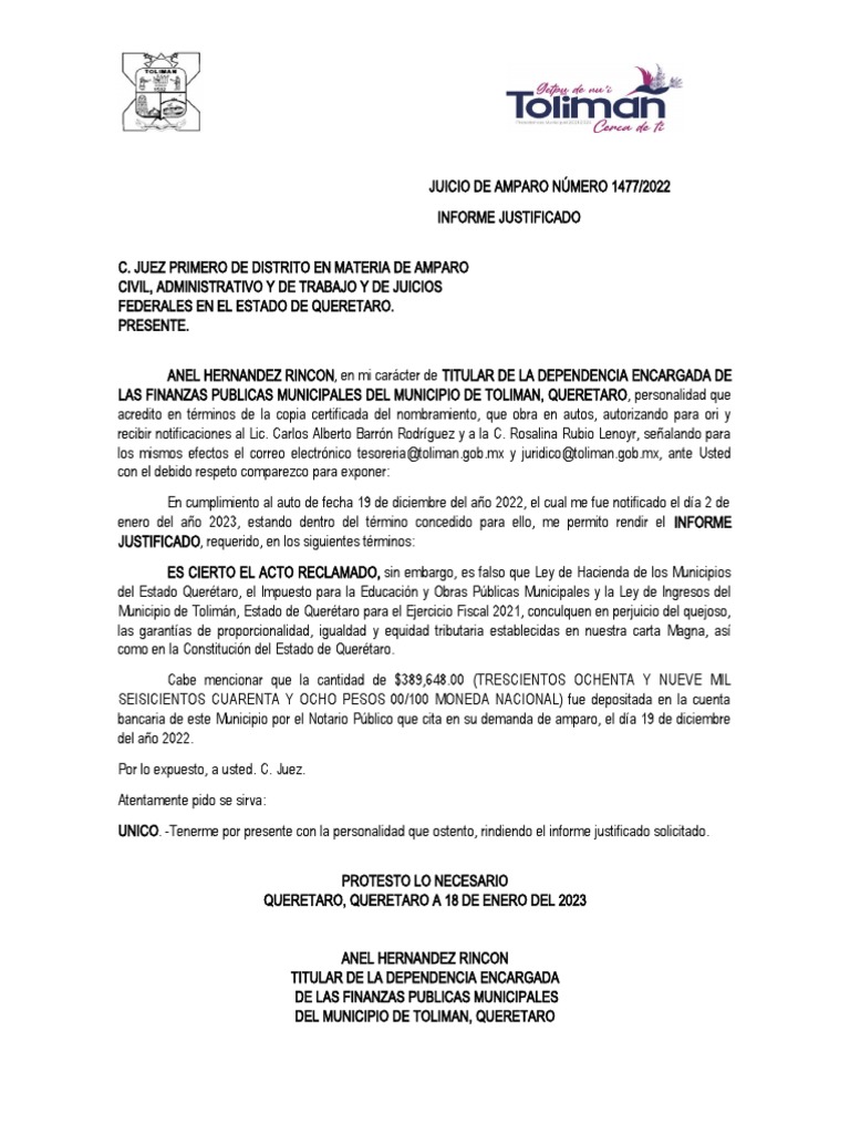 Informe Justificado Basilio Amparo Ampliacion | PDF