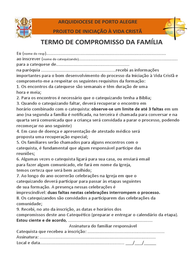 Termo de Compromisso Da Familia | PDF | Catecismo
