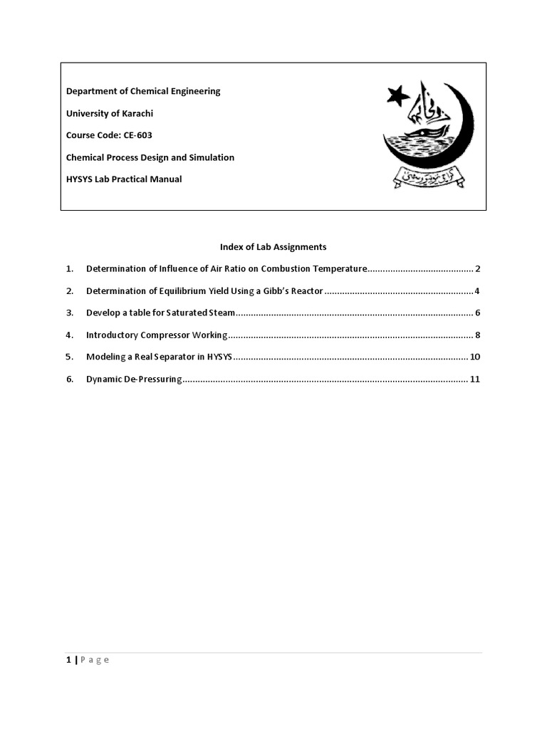 Module-2-Hysys Simulation Manual CE-603 | PDF | Combustion | Gases Module-2-Hysys Simulation Manual CE-603 | PDF | Combustion | Gases