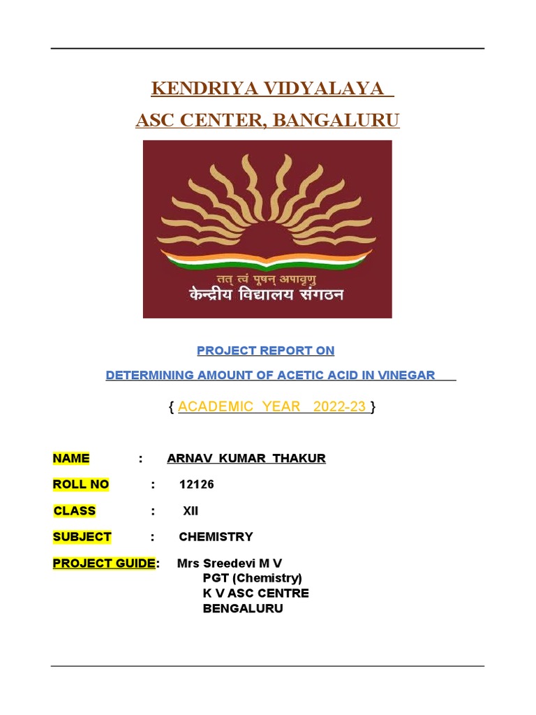 CHEMISTRY INVESTIGATORY PROJECT of Class XII | PDF | Titration | Chemistry
