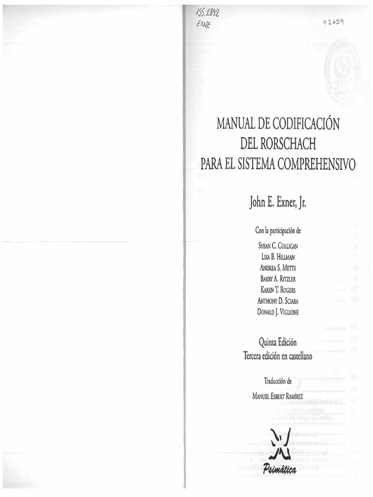 Manual de Codificacion Del Rorschach - Exner, J | PDF