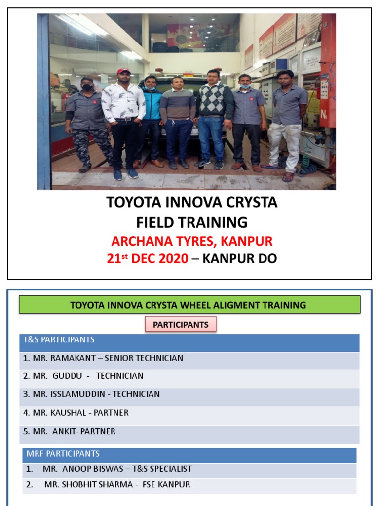 Innova Crysta Training Archana Tyres, Kanpur | PDF | Automotive ...