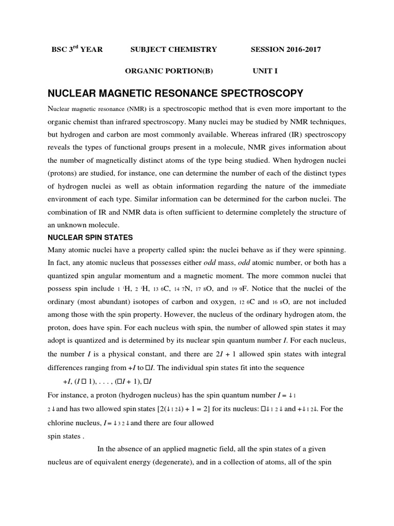 Analysis Of Nuclear Magnetic Resonance Spectroscopy Techniques For Organic Compound Structure